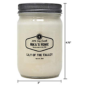 Nika's Home Lily of The Valley Soy Candle 12oz Mason Jar Non-Toxic White Soy Candle Handmade, Long Burning 50-60 Hours Highly Scented All Natural, Clean Burning Candle Gift Décor