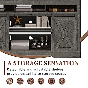 windaze Farmhouse 65 inch TV Stand, Entertainment Center with Sliding Barn Doors, Dark Grey