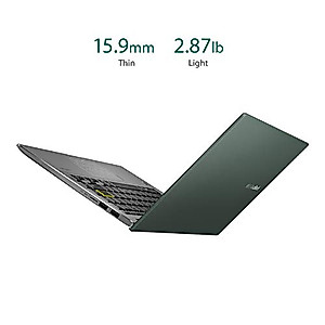 ASUS VivoBook S14 S435 Thin and Light Laptop, 14” FHD Display, Intel Evo platform, i7-1165G7 CPU, 8GB LPDDR4X RAM, 512GB PCIe SSD, Thunderbolt 4, AI noise-cancellation, Deep Green, S435EA-BH71-GR