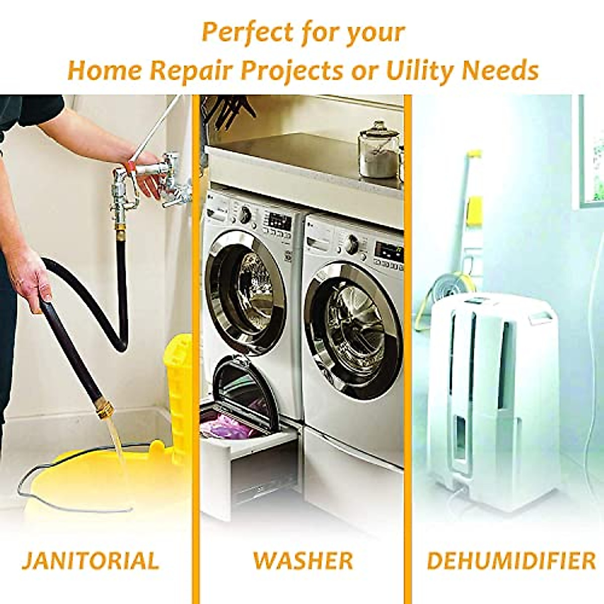 persevere 2 PCS 0.8ft Garden Hose Extension Flexible Water Hose Adapter Short Connector Hose with Integrated Spiral Tube for Hose Reel/RV/Dehumidifier