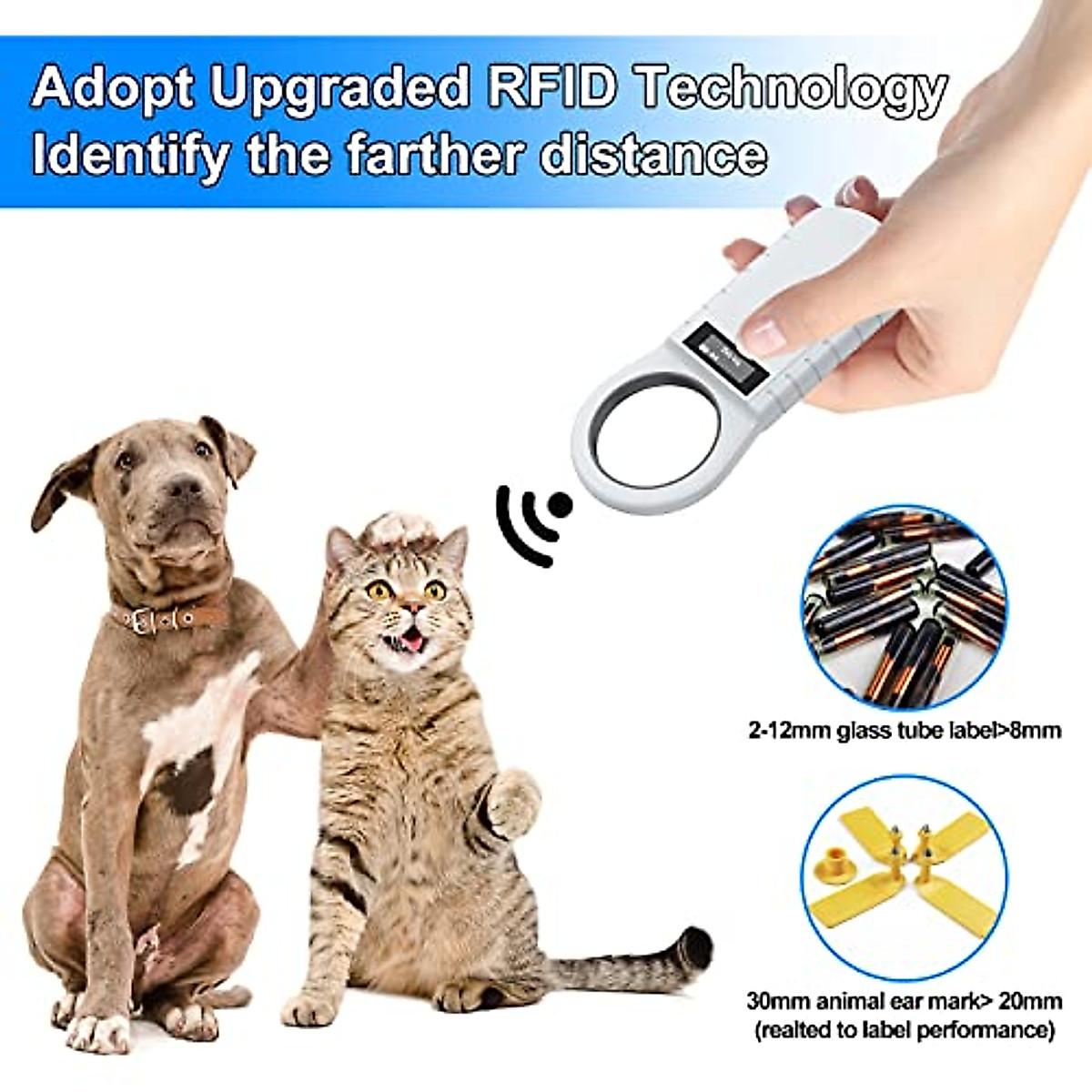 Alacrity Bluetooth Animal Microchip Tag Reader Scanner Wireless RFID Animal Handheld Reader Pet ID Scanner Rechargeable Animal Chip Scanner Pet Tag Scanner FDX-B(ISO 11784/11785) ID64 RFID