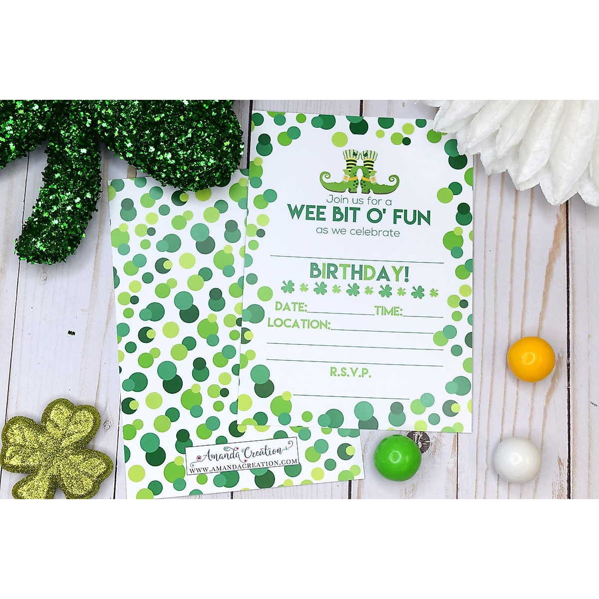Amanda Creation Wee Bit O' Fun St. Patrick's Day Themed Birthday Party Fill In Invitations set of 20 with envelopes