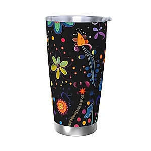 AYCZN Abstract Flower 20 OZ Tumbler Stainless Steel Travel Coffee Mug, Boho Floral Insulated Water Bottle with Lid and 2 StrawsLeakproof Thermal Cup