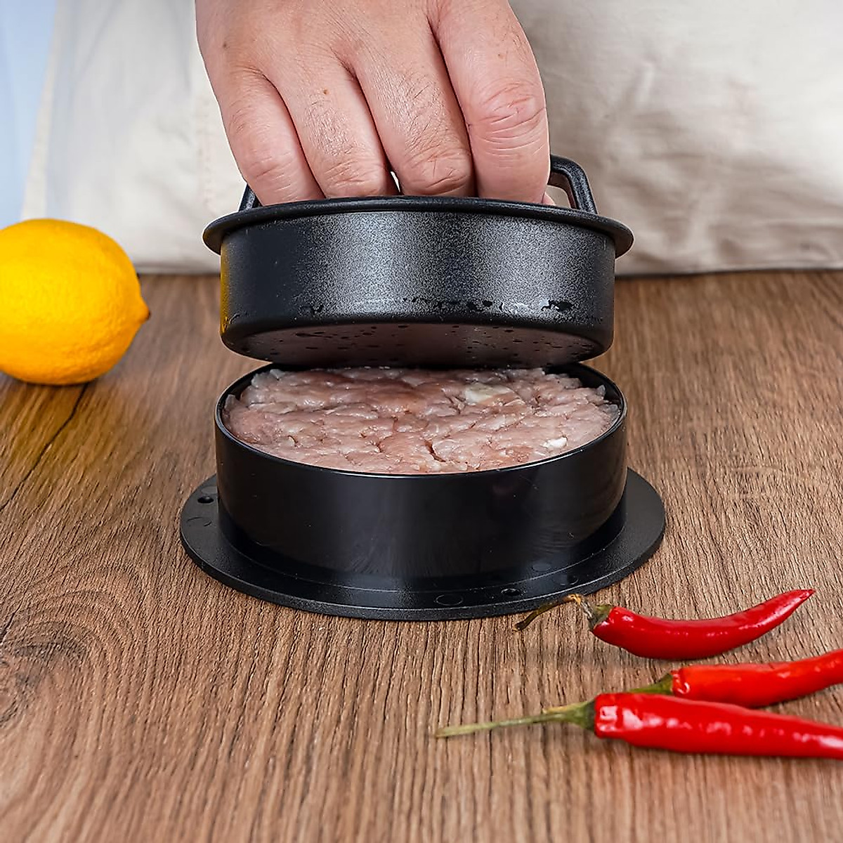 atrccs Burger Meat Press, 3 in 1 Burger Press with Parchment Paper, Multifunctional Grill Press, Burger Meat Mold, Dishwasher-Safe and Non-Stick Patty Maker (Black)