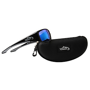 Fishoholic Pro Series Polarized Fishing Sunglasses w' Rubber Accents - Free Case & Pouch - UV400 Sun Protection - Fishing Gift (GB-BLU-gry)