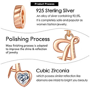 VALGACLS A-Z Letter Charm Rose Gold Letter Charms Letter C Alphabet Dangle Charm Beads for Bracelets and Necklaces