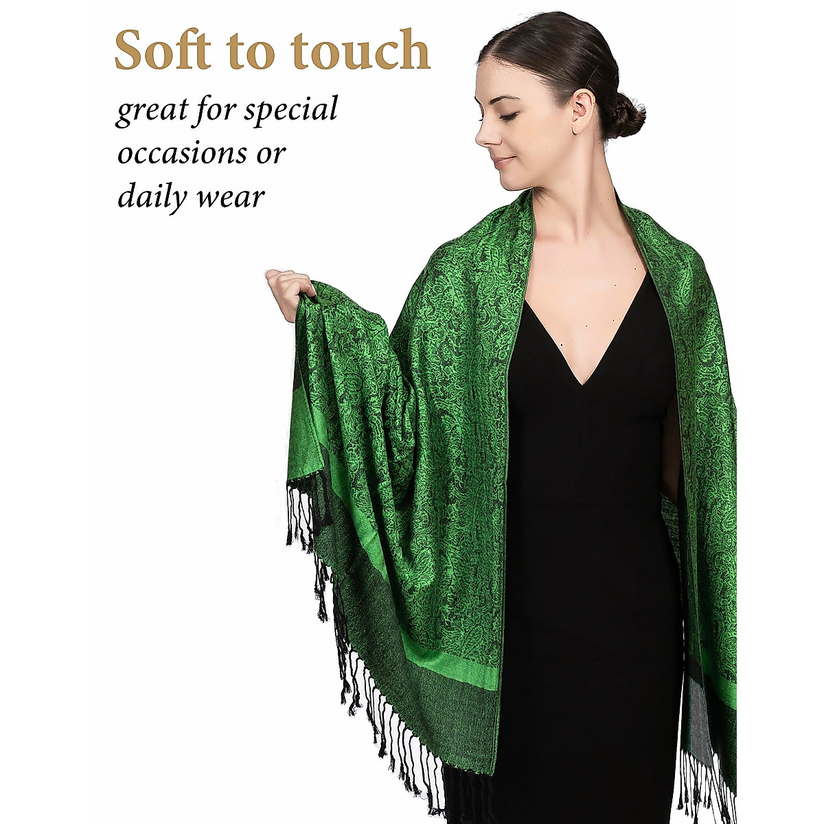 Achillea Women's Two Tone Vintage Jacquard Paisley Pashmina Shawl Wrap Scarf (Kelly Green)