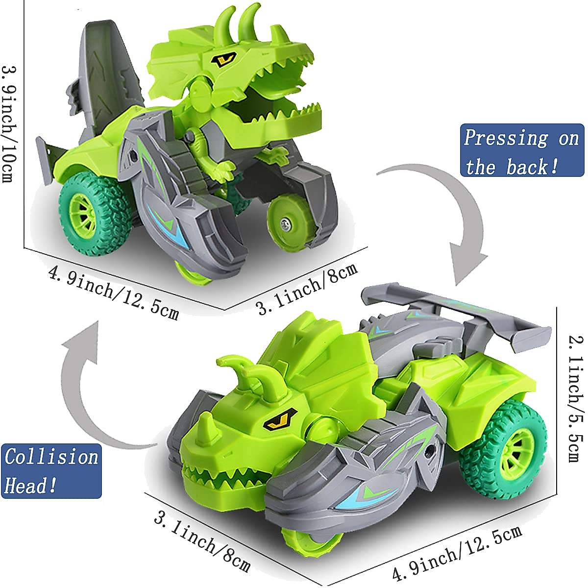 LGUIY Dinosaur Car Toys for Kids,2-Piece Transforming Dinosaur Cars Collision Transform Battle Kid Toy, Inertia Powered Car Toy Gifts for 2 3 4 5 Year Old Boy Girl
