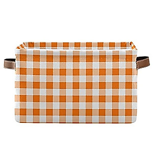 susiyo Orange Checkered Plaid Storage Bins, 14 x 10 inch Canvas Storage Basket for Shelves Closet Organizing - 1 Piece