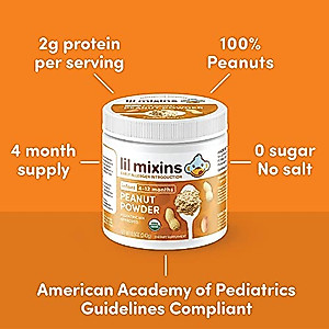 Lil Mixins Early Allergen Introduction Powder, Peanut | Baby Stage 1-3, For Infants & Babies 4-12 Mo., Support Healthy Food Tolerance | 8.5 Oz Jar, 4 Month Supply