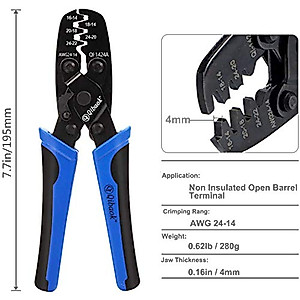 Qibaok Open Barrel Terminal Crimper Plier Tool for Molex Style DELPHI AMP TYCO Crimping Terminals 24-14 AWG