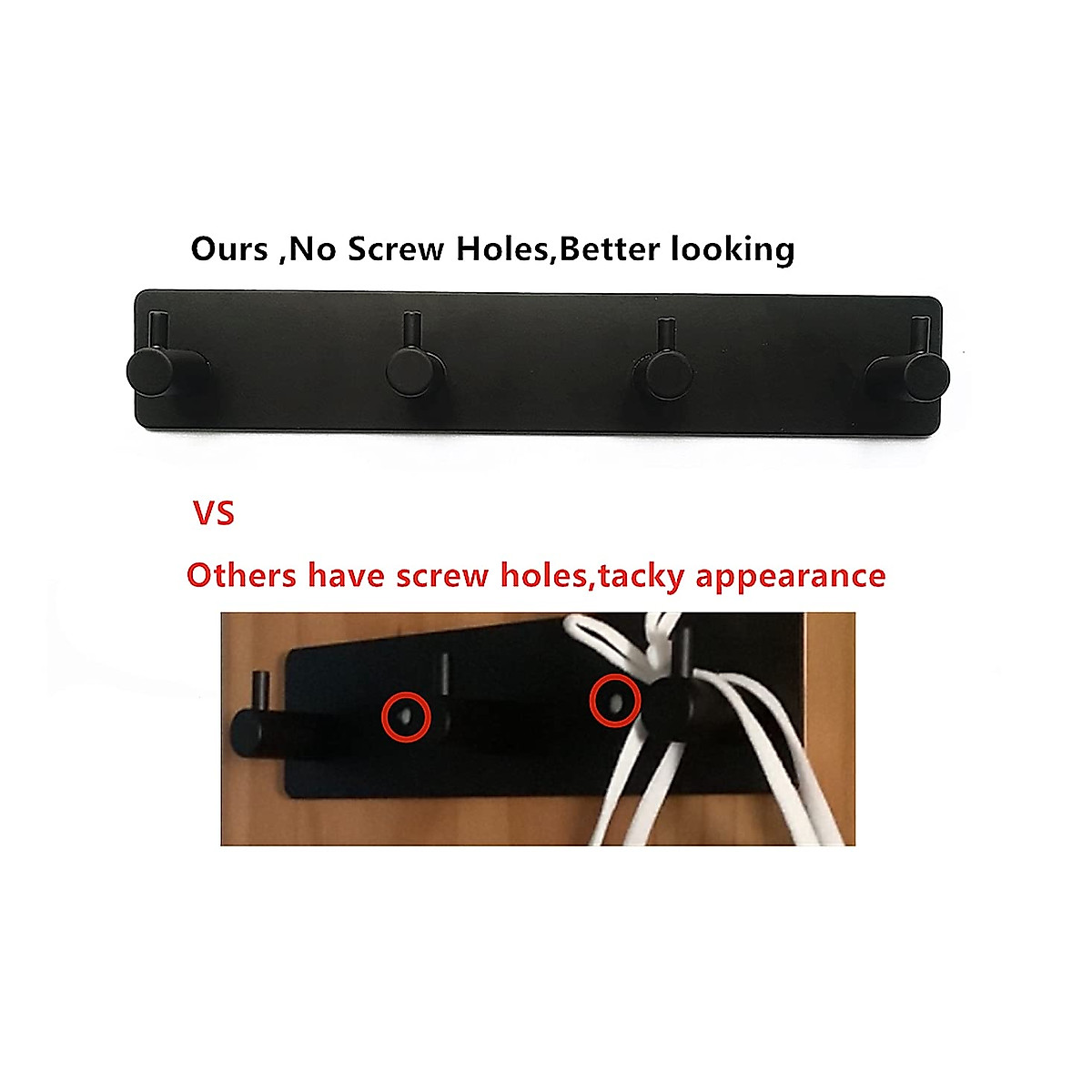 FULLINY Key Hooks for Wall Apartment Decor Adhesive Key Holder for Wall Decor with 4 Key Hooks,No Screw Holes Key Rack for Wall,Stainless Steel Heavy Duty Adhesive Hooks for Hanging,Black