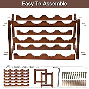 IWNTWY Wine Rack, 12 Bottles 3-Tier Free Standing Wine Racks, Bamboo Wine Rack Countertop Holder Storage Shelf for Kitchen Cabinet Dining Room Bar (Brown)