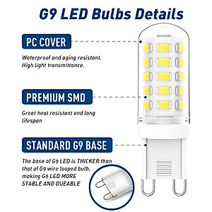 Lososuch G9 Dimmable LED Light Bulb 3W Daylight White 6000K,40W 60W Halogen Equivalent, G9 Bulb 350 LM AC 120V for Chandelier Wall Pendant Ceiling Lighting Lamps No-Flicke,10-Pack