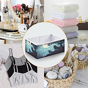 SDMKA Wolves under The Moon Cube Storage Bin Foldable Storage Cubes Fabric Storage Baskets for Shelf Closet Home Organizers, 11 Inch