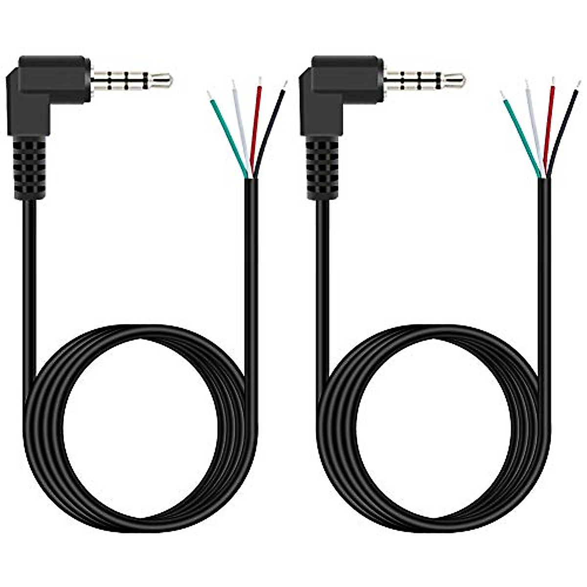 Fancasee (2 Pack 6 ft Replacement 3.5mm 90 Degree Male Plug to Bare Wire Open End TRRS 4 Pole Stereo 1/8" 3.5mm Plug Jack Connector Audio Cable for Headphone Headset Earphone Microphone Cable Repair