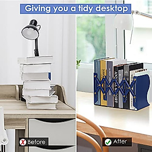 Hossejoy Adjustable Bookends, Heavy Duty Metal Book Ends, Expandable Bookcase Book Holder Stand Shelf Rack for Student Office Book File Organizer Storage, Extends up to 19 inches (Blue)