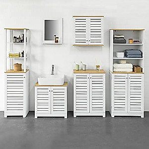 Haotian BZR43-W, White Floor Standing Tall Bathroom Storage Cabinet with Shelves and Door, Linen Tower Bath Cabinet, Cabinet with Shelf