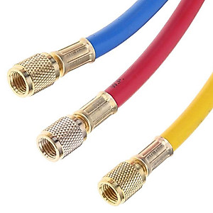 Air conditioning Refrigerant Charging Hoses with Diagnostic Manifold Gauge Set and 2 Quick Coupler for R410A R22 R404 Refrigerant charging,1/4" Thread Hose Set 60" Red/Yellow/Blue (3pcs)