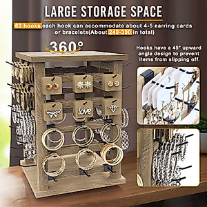 Fumingpal Wood Rotating Jewelry Storage Display, Rotating Jewelry Stand Earring Keychain Display Stand, Jewelry Display Stand for Vendors, Earring Display for Selling, Store, Showcase and Home