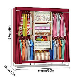 XIANGGUI 1983 Wardrobe 69" Non-Woven Cloth Wardrobe Large Capacity Folding Portable DIY Wardrobe Clothes Storage Fabric Closet Clothing Storage Cabinet Wardrobe Rack (Color : Purple)