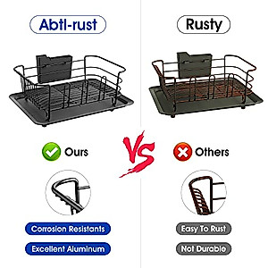 Klvied Dish Rack with Swivel Spout, Dish Drying Rack with Drainboard, Dish Drainers for Kitchen Counter, Dish Strainer with Removable Utensil Holder, Stainless Steel Dish Drainer in Sink, Black