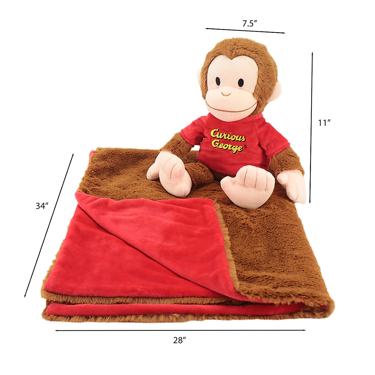 Animal Adventure | Cuddle Bundles | Curious George | Super-Soft Machine Washable Blankie & Plush Toy Brown, 11 inches