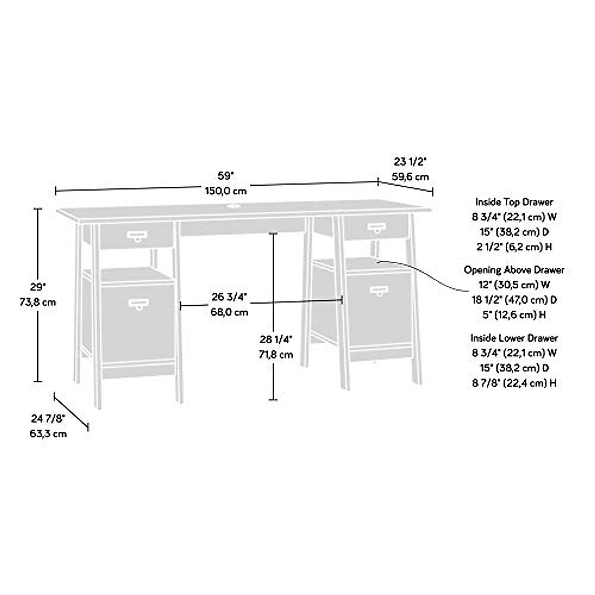 Sauder Trestle Executive Trestle Desk, Chalked Chestnut finish