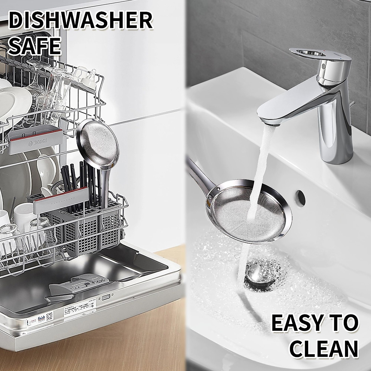 Stainless Steel Fine Mesh Strainer, Set of 3 Sizes Fine Mesh Sieve for Kitchen Cooking, Long Handle Food Strainer Steel Colander (Set of 3 Sizes)