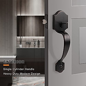 KNOBWELL Front Door Handle, Single Cylinder Front Exterior Door Entry Handle with Door Lever, Entry Door Lock Handle Set, Reversible for Left & Right Hand Door, Oil Rubbed Bronze