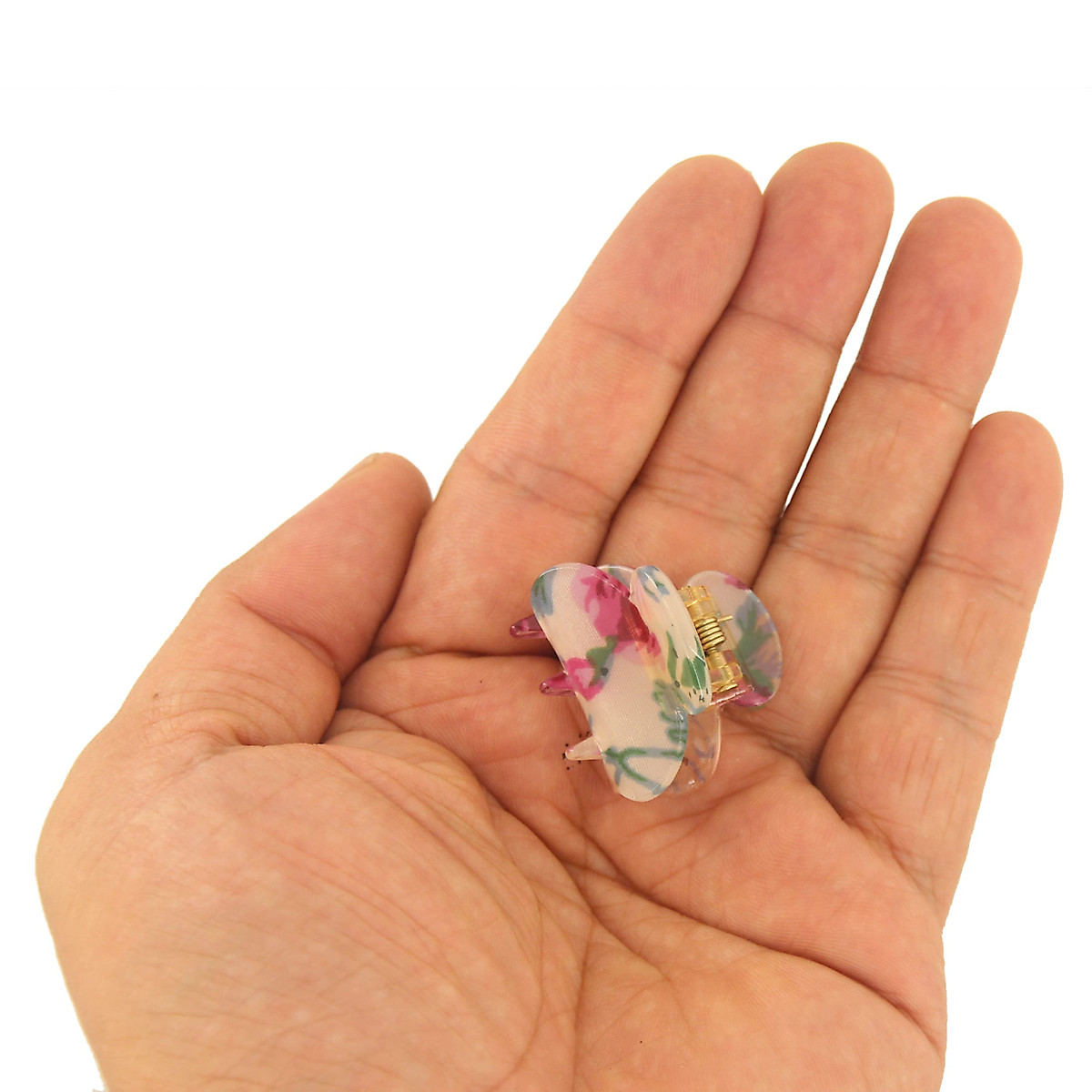 Carede Mini 1.2 inch Plastic No-Slip Grip Jaw Hair Clip,Floral Printed Small Acrylic Hair Claw Clips for Girls and Women,Pack of 12