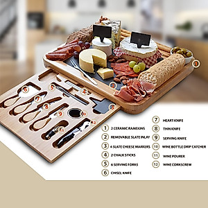 Cotswold Homeware Co Cheese Board Set - Wooden Serving Platter, Cheese Cutting Board & Cheese Knife Set, Charcuterie Accessories, Unique for Housewarming, Party Hosting Essentials
