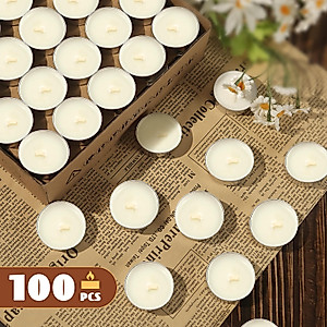 MAKALONE Soy Wax Tea Lights Candles 100 Pack,Natural White Soy Tealight Candles-4 Hours Long Burning,Paraffin-Free,Unscented,Clean Burn Tea Lights Votive Candles Bulk for Home Dinner,Weddings