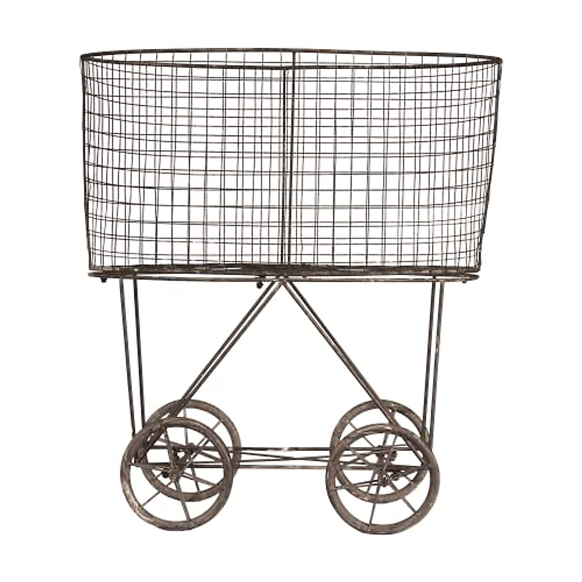 Creative Co-op Vintage Metal Laundry Basket with Wheels 25" x 15" x 26 3/4" (W x D x H)