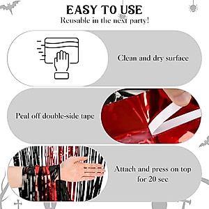 Dimeho Red and Black Fringe Curtain, 2Pcs Foil Fringe Backdrop Curtains 3.3 x 6.6 Feet Red and Black Tinsel Streamers for Graduation Black and Red Birthday Halloween Party Backdrop Decorations