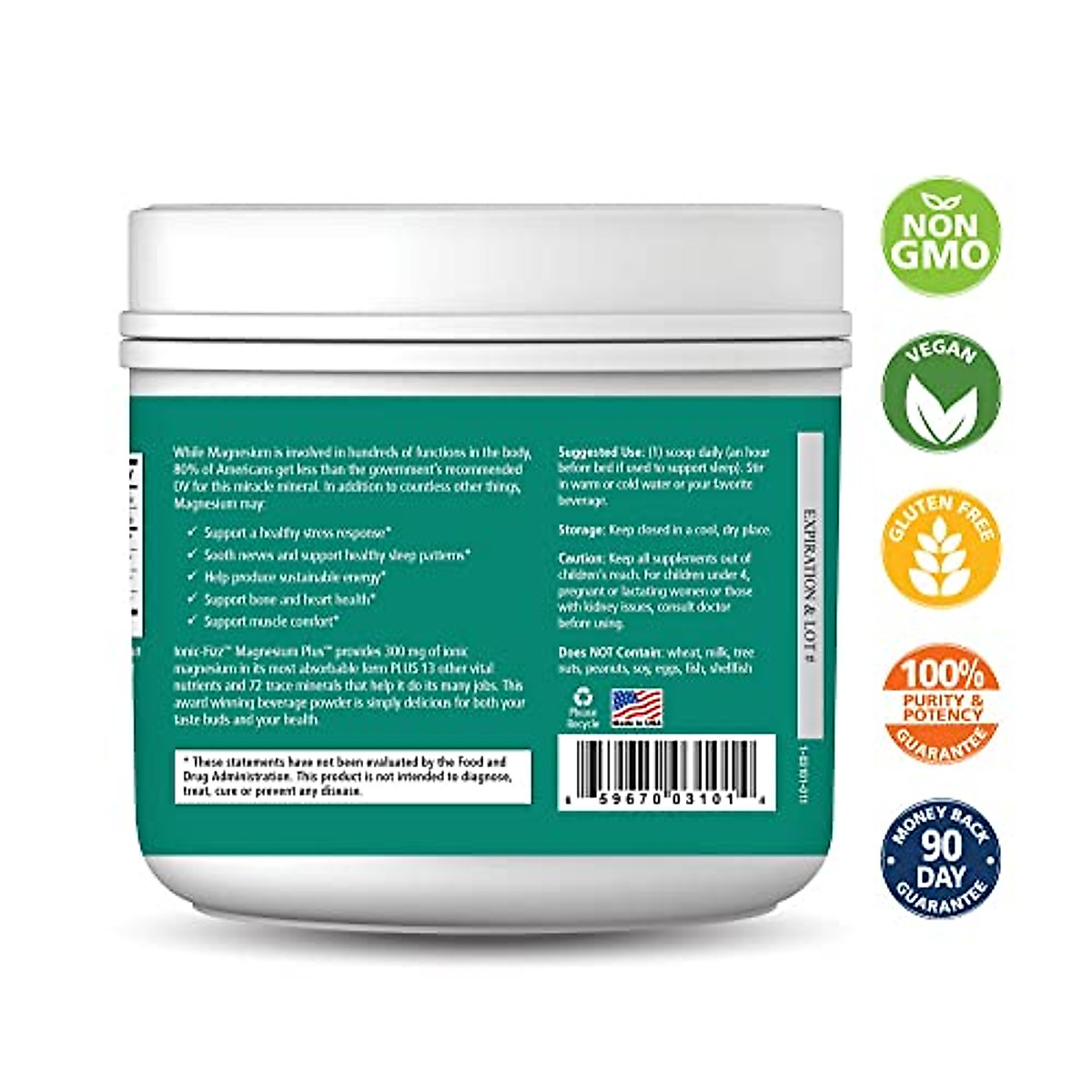 Pure Essence Labs Ionic Fizz Magnesium Plus, Anti-Stress Supplement Drink Powder, Gluten Free and Non-GMO Magnesium Powder (Mixed Berry, 6.03 Ounce (Pack of 1))