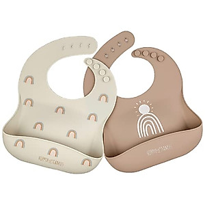 Hippypotamus Silicone Baby Bibs - Soft Waterproof Bibs for Babies & Toddlers - Set of 2 (Rainbows)