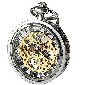 VIGOROSO Mens Classic Steampunk Pocket Watch Gold Skeleton Hand Wind Mechanical Watches in Box