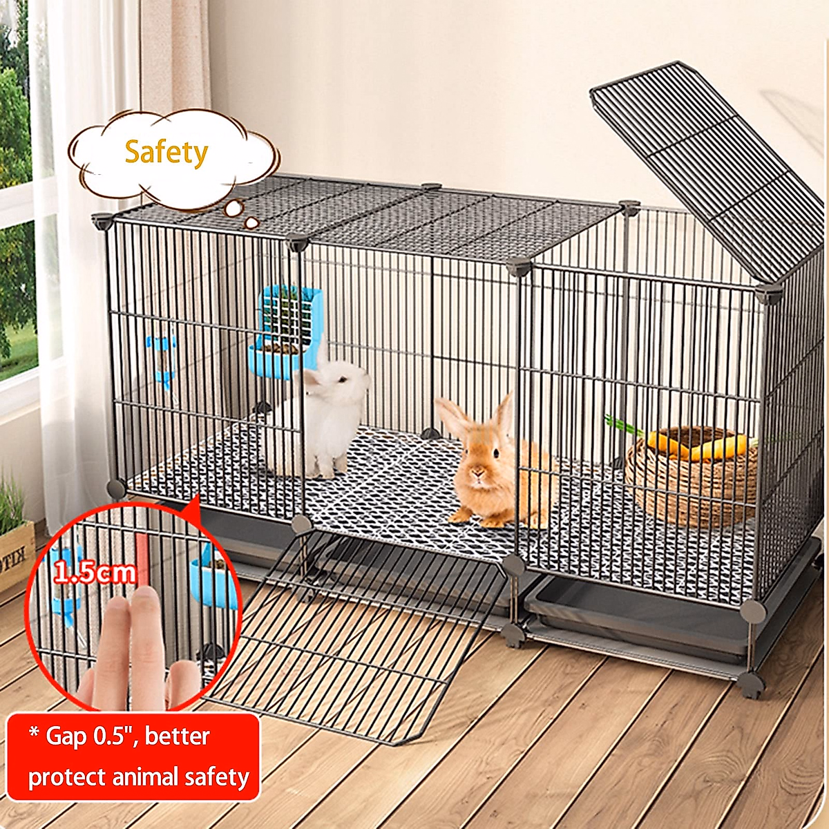 Guinea Pig Cage Bunny Cages Small Animal Cage Foldable Rabbit Cage Hutch with Pull Out Tray and Caster Platform for Ferret Chinchilla (Size : 42.9)