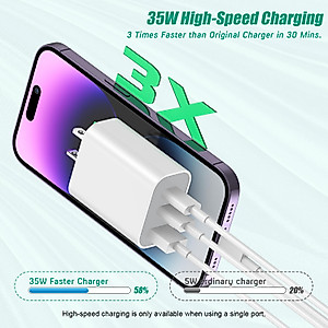 [2-Pack] iPhone 15 Charger Block, 35W 3-Port Fast USB C Charger Block Dual Port PD Power Adapter + QC Wall Plug Multiport USB C Wall Charger Block for iPhone 15/15 Pro/15 Pro Max/15 Plus/14/13/12/11/X