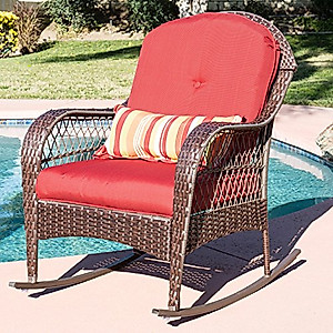 Best Choice Products Outdoor Wicker Patio Rocking Chair for Porch, Deck, Poolside w/Steel Frame, Weather-Resistant Cushions - Red