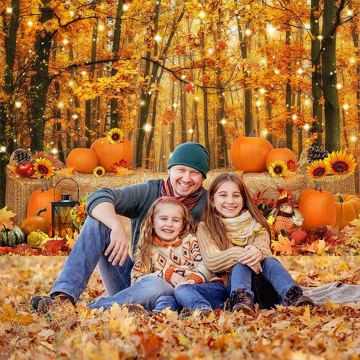 Avezano Autumn Fall Forest Photography Backdrop Natural Scencery Fall Landscape Leaves Haystack Thanksgiving Backrgound Pumpkin Maple Leaves Party Supplies 7x5ft