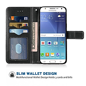 FDCWTSH Compatible with Samsung Galaxy J5 2015 Wallet Case Wrist Strap Lanyard Leather Flip Cover Card Holder Cell Phone Cases for Glaxayj5 Glaxay GalaxyJ5 SM J500 J500F J500H Black