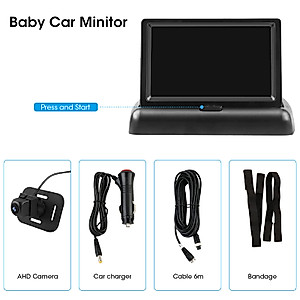 Jansite Baby Car Mirror, Baby Car Camera AHD Enhanced Night Vision, Car Mirror Baby Rear Facing Seat Wide Adjustable Angle 4.3'' Baby Car Monitor