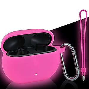 Glow Pink Case Cover Replacement for Apple Beats Studio Buds 2021 New Wireless Earbuds, Silicone Skin Protective Protector Sleeve for Women, Girl Glow in Dark with Hook Lanyard Accessories - LEFXMOPHY