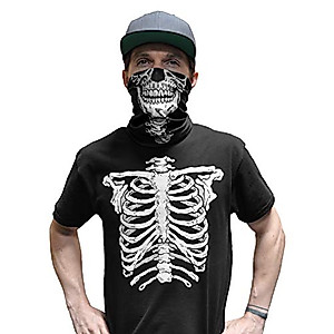 Glow in The Dark Skeleton T-Shirt with Face Skull Mask Bandana Balaclava Neck Gaiter Halloween Costume for Men, Women, Adults