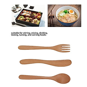 Wooden Flatware Set, Japanese Style Thick Beech Wood Cultery Set, Reusable Wooden Eating Utensils, Sturdy Smoothing Spoon Fork Set with Knife for Home, Kitchen, Cooking