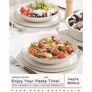 getstar Pasta Bowls, Large Salad Serving Bowls (9.2 inch/42 oz), Ceramic Bowl Plates Set of 4, Farmhouse Embossments, Microwave and Dishwasher Safe