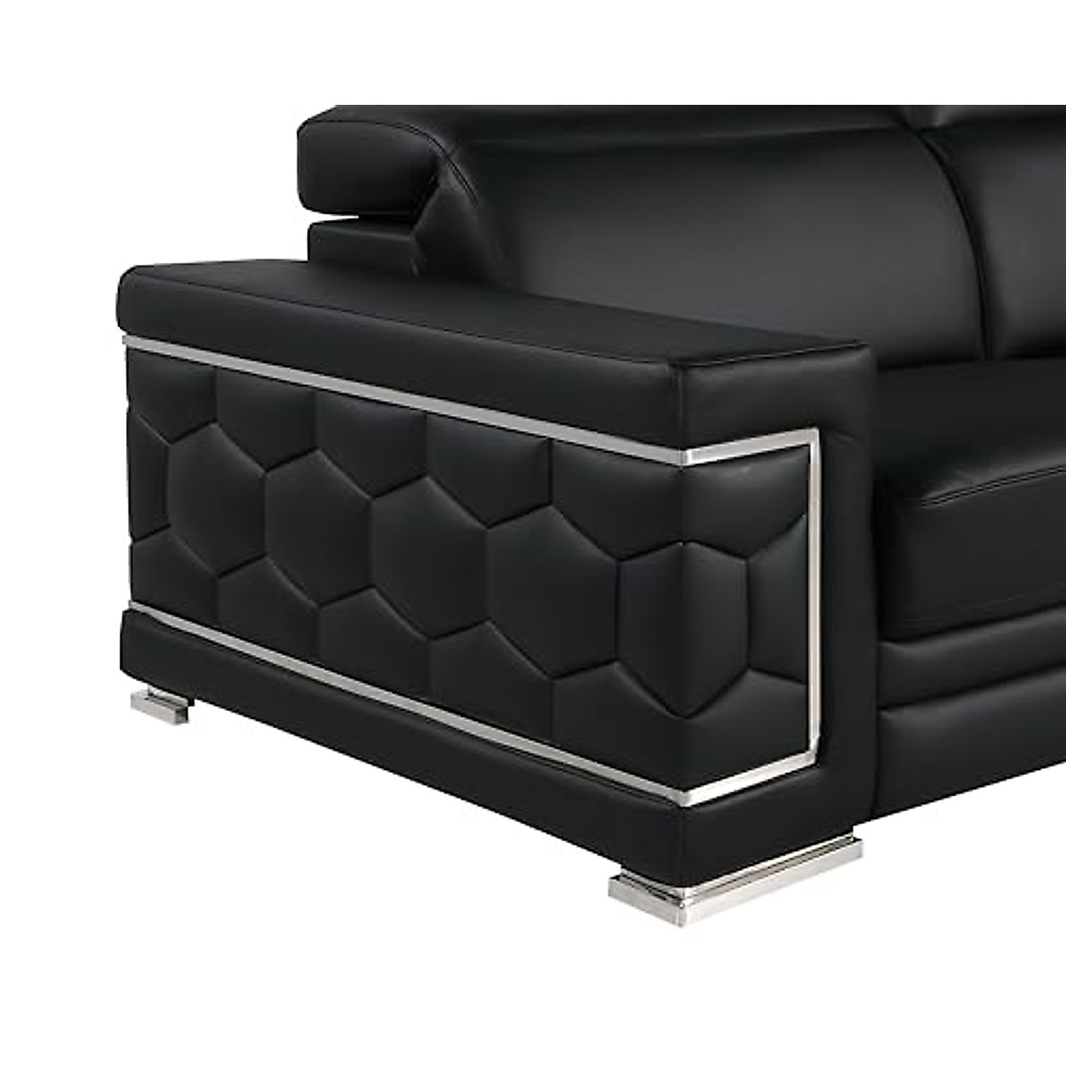 Blackjack Furniture Soren Genuine Leather Upholstered Loveseat with Adjustable Headrests, Solid Brazilian Wood Frame and High Density Foam Cushioning, Black
