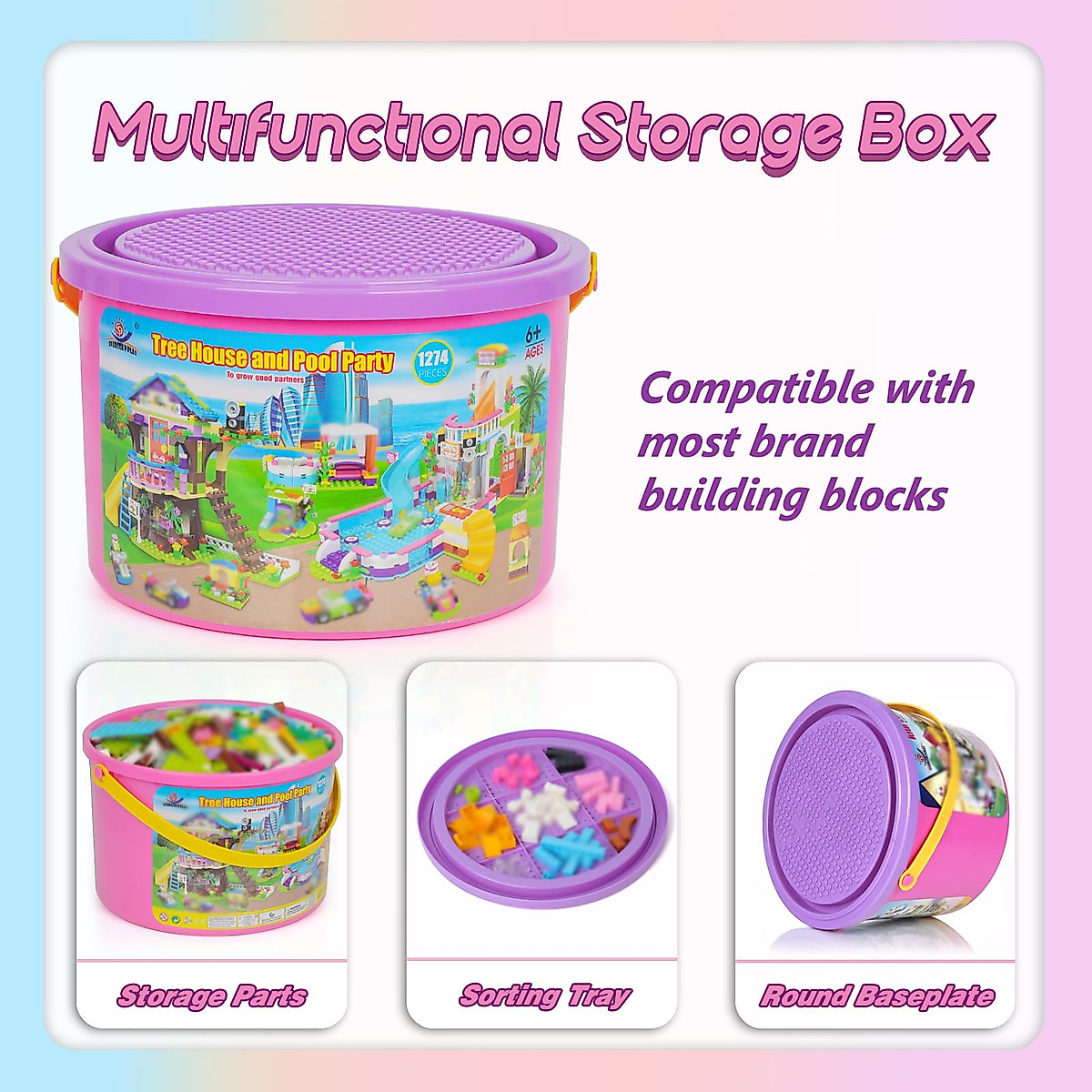 1274 Pieces Friends Tree House Summer Pool Party Building Kit, Friends Treehouse Swimming Pool Building Set with Storage Box, Creative Building Blocks Toy Birthday Gifts for Kids Girls Aged 6-12